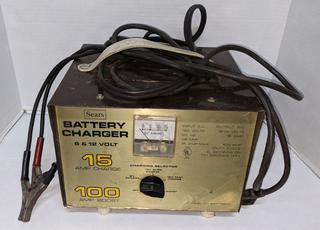 Sears Battery Charger 6 12V 15 Amp Charge 100 Amp Boost 11 1 4 W x 9 1 2 D x 8 1 2 H Works Good Condition Model 934.715800 Auction 1BID