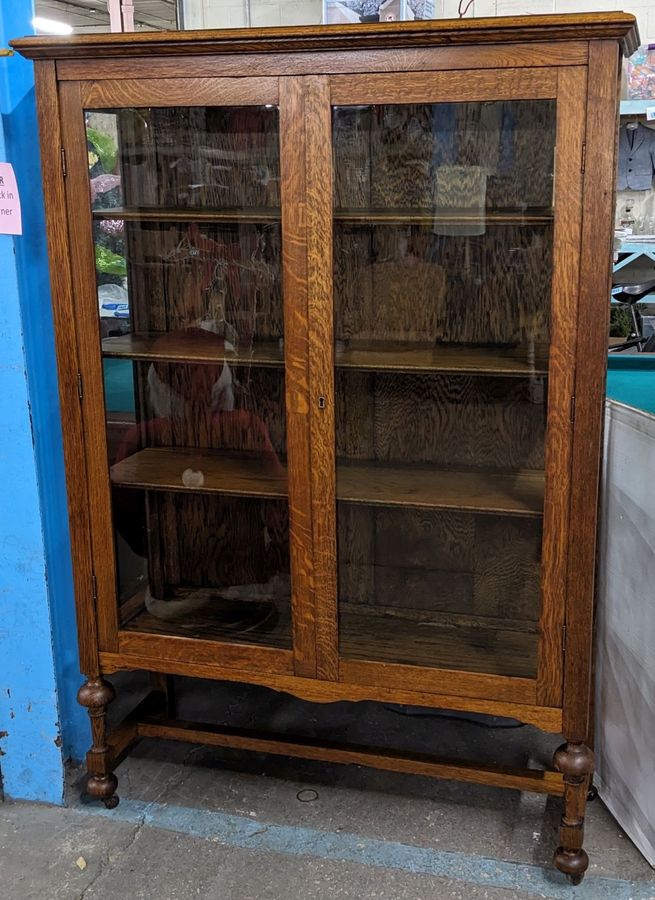 Antique Circa 1910 1920 Empire Tiger Oak China Cabinet Made by Empire Furniture CO. Huntington WV Matching Sideboard Buffet Server Also in This Auction Three Original Shelves Hardware Glass And Wood ...