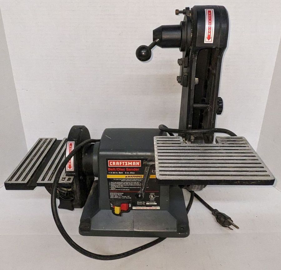 Craftsman Belt Disc Sander Needs Sandpaper 1 2 HP Good Condition 5 Disc 1 x 30 Belt Overall 18 x 17 Auction 1BID